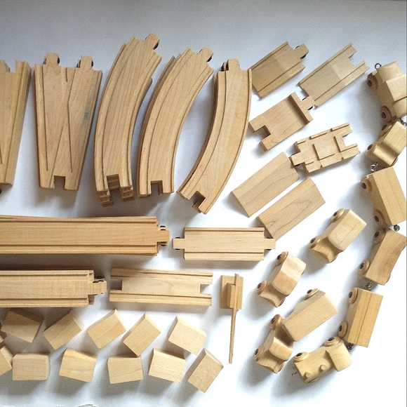 Vintage | Toys | Vintage Wooden Train Set W Train And Vehicles Square ...